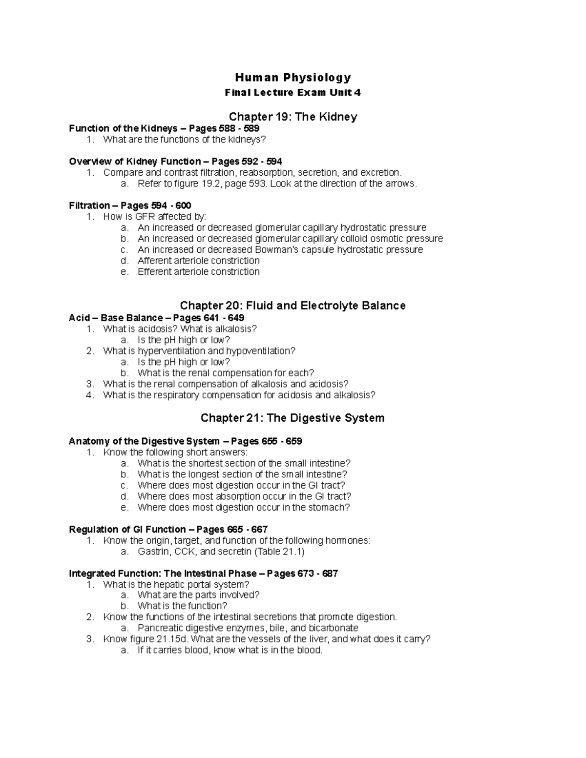 Final Exam Study Guide from unit 4 - Human Physiology Final Lecture ...
