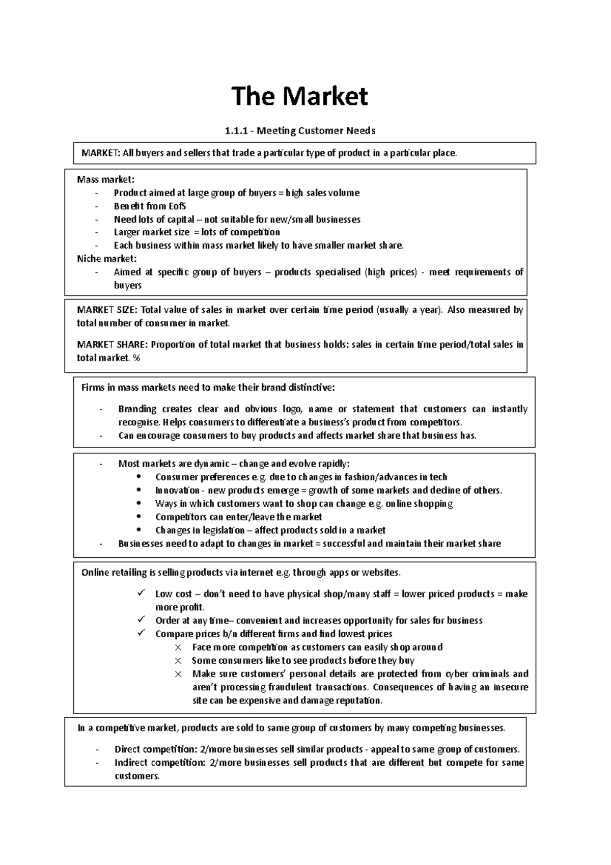 1.1 Meeting Customer Needs - The Market 1.1 - Meeting Customer Needs ...