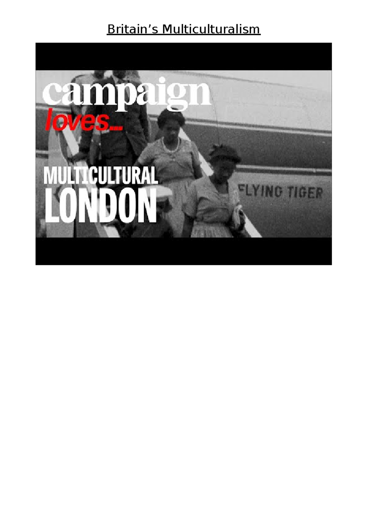 UK multiculturalism and equality tasks - VG1 - Britain’s ...