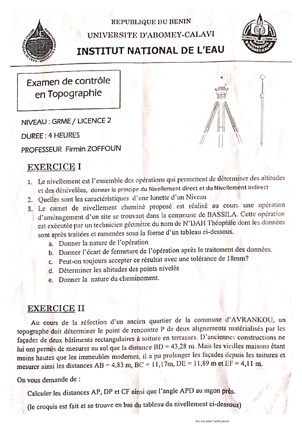 Epreuve de Topographie - Evaluation - Studocu