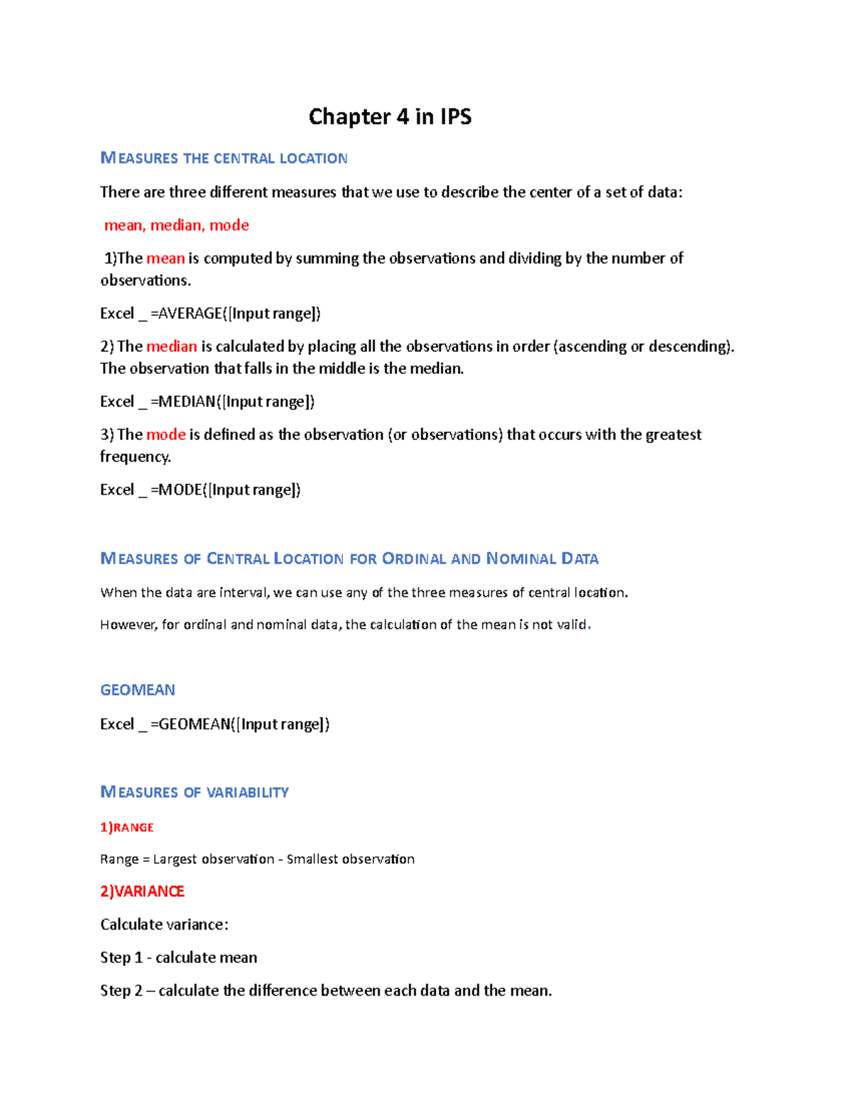Chapter 4 in IPS - ....................... - Chapter 4 in IPS MEASURES THE CENTRAL LOCATION ...