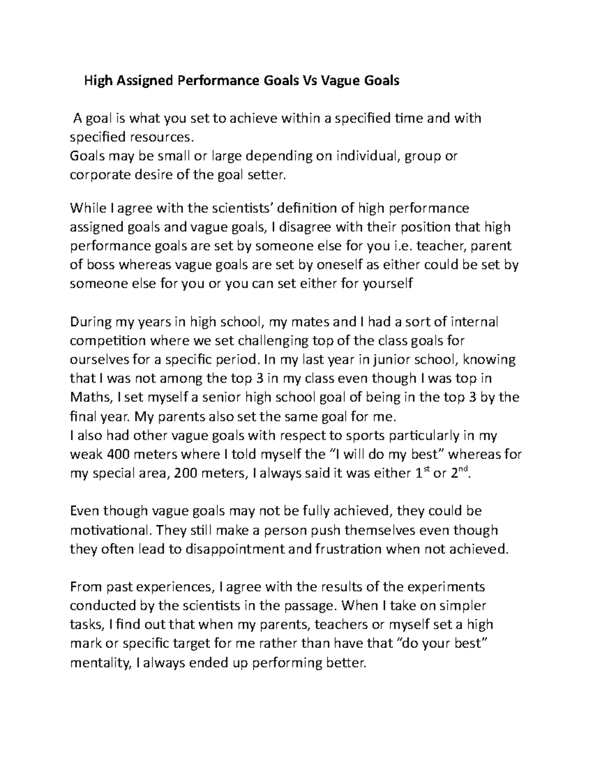 What is a goal 2 - Essay about what a goal is - High Assigned ...