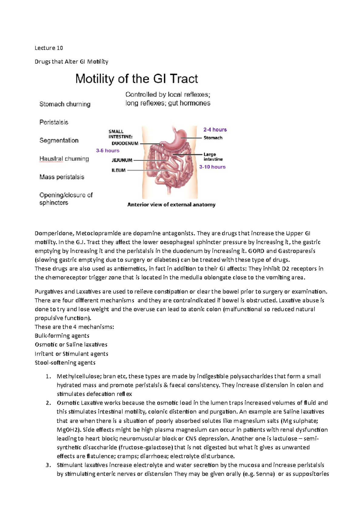 Lecture 10 - Drugs that alter GI motiliy - Lecture 10 Drugs that Alter ...