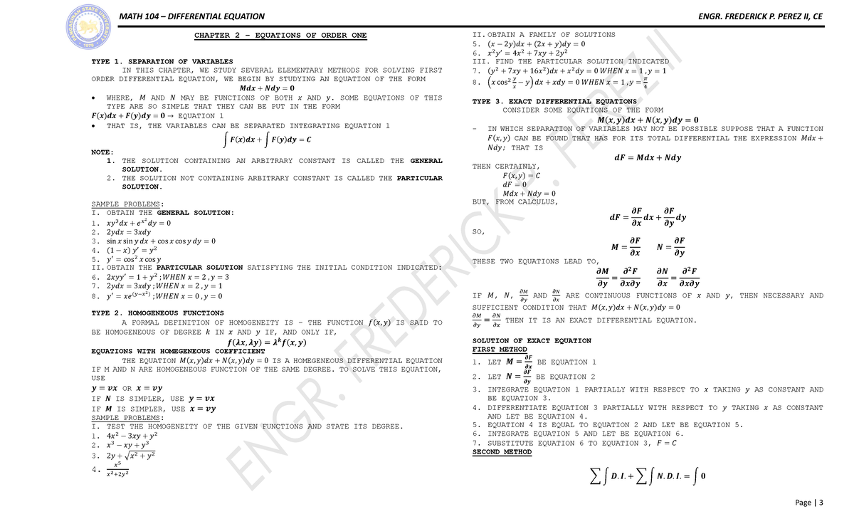 DE-C2 - Buyy - MATH 104 – DIFFERENTIAL EQUATION ENGR. FREDERICK P ...