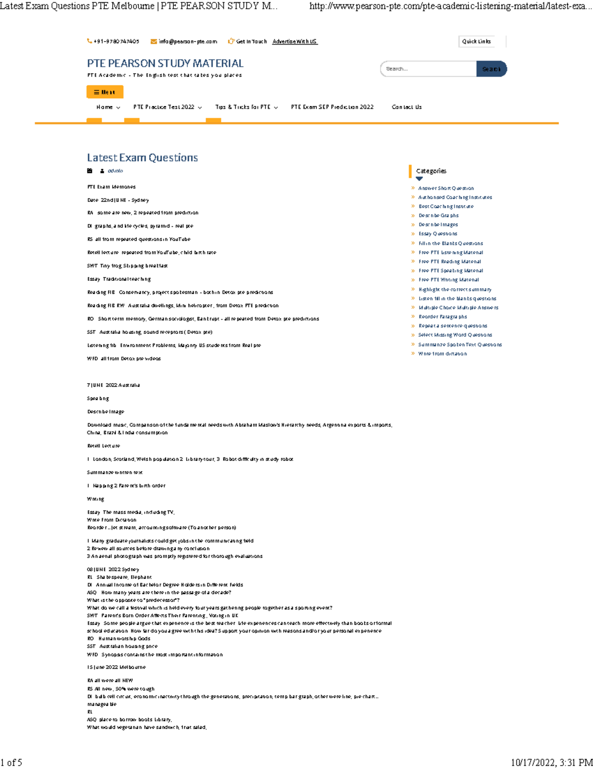 Latest Exam Questions PTE Melbourne PTE Pearson Study Material - +91 ...