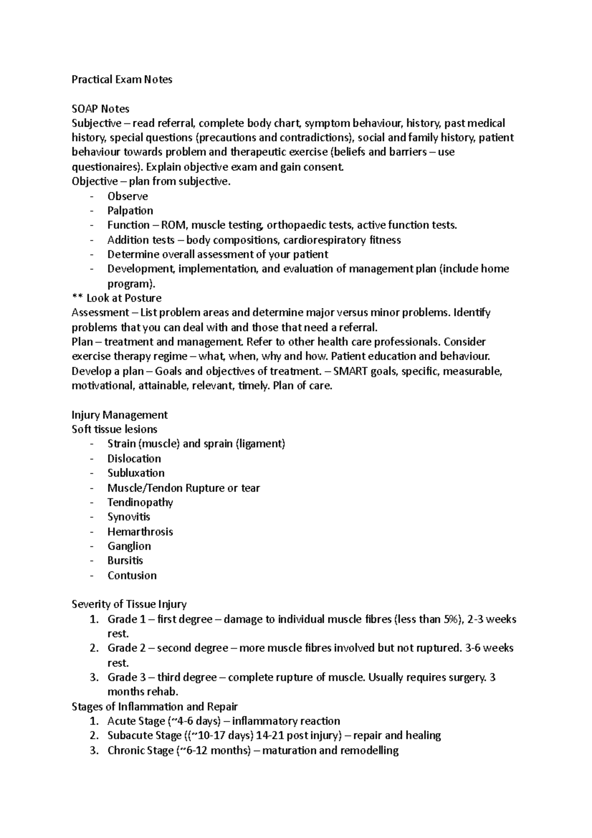 Practical Exam Notes - Practical Exam Notes SOAP Notes Subjective ...