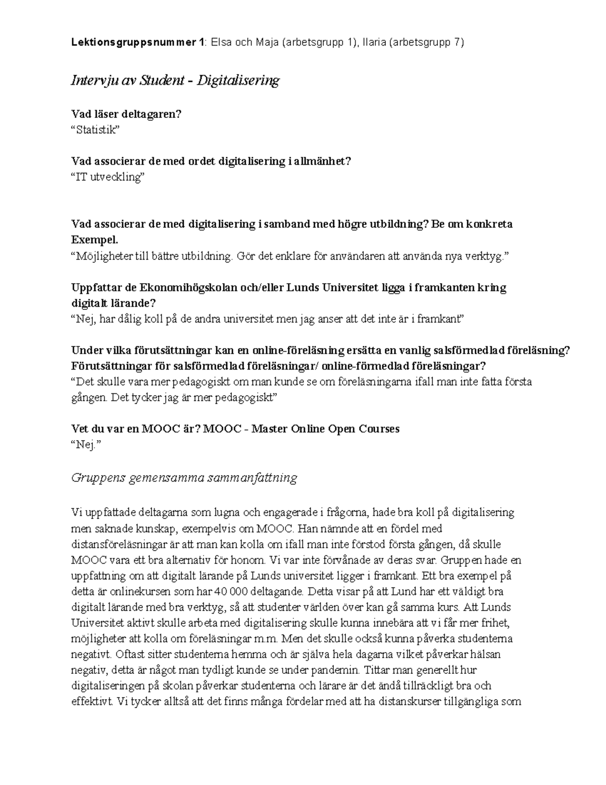 Lektion 3 - Digitalisering - Lektionsgruppsnummer 1: Elsa och Maja ...