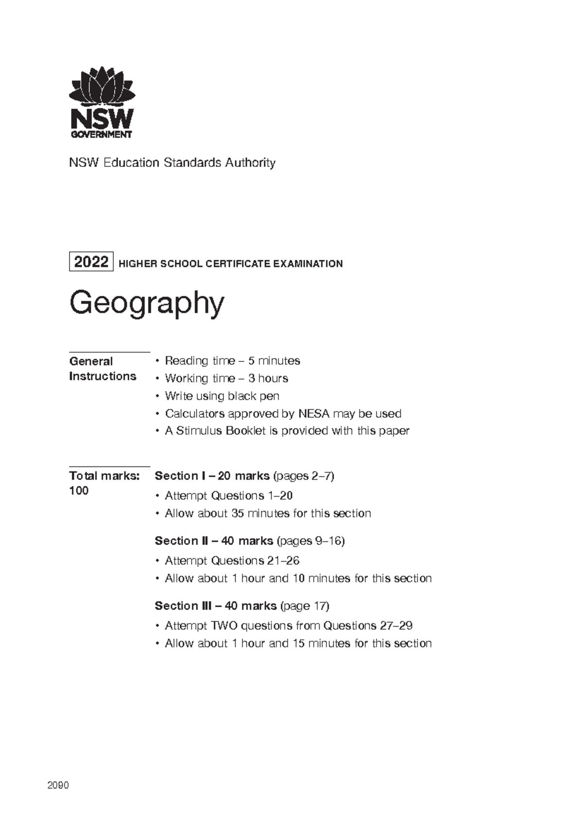 2022 HSC Geography - xcxc - 2090 NSW Education Standards Authority 2022 ...