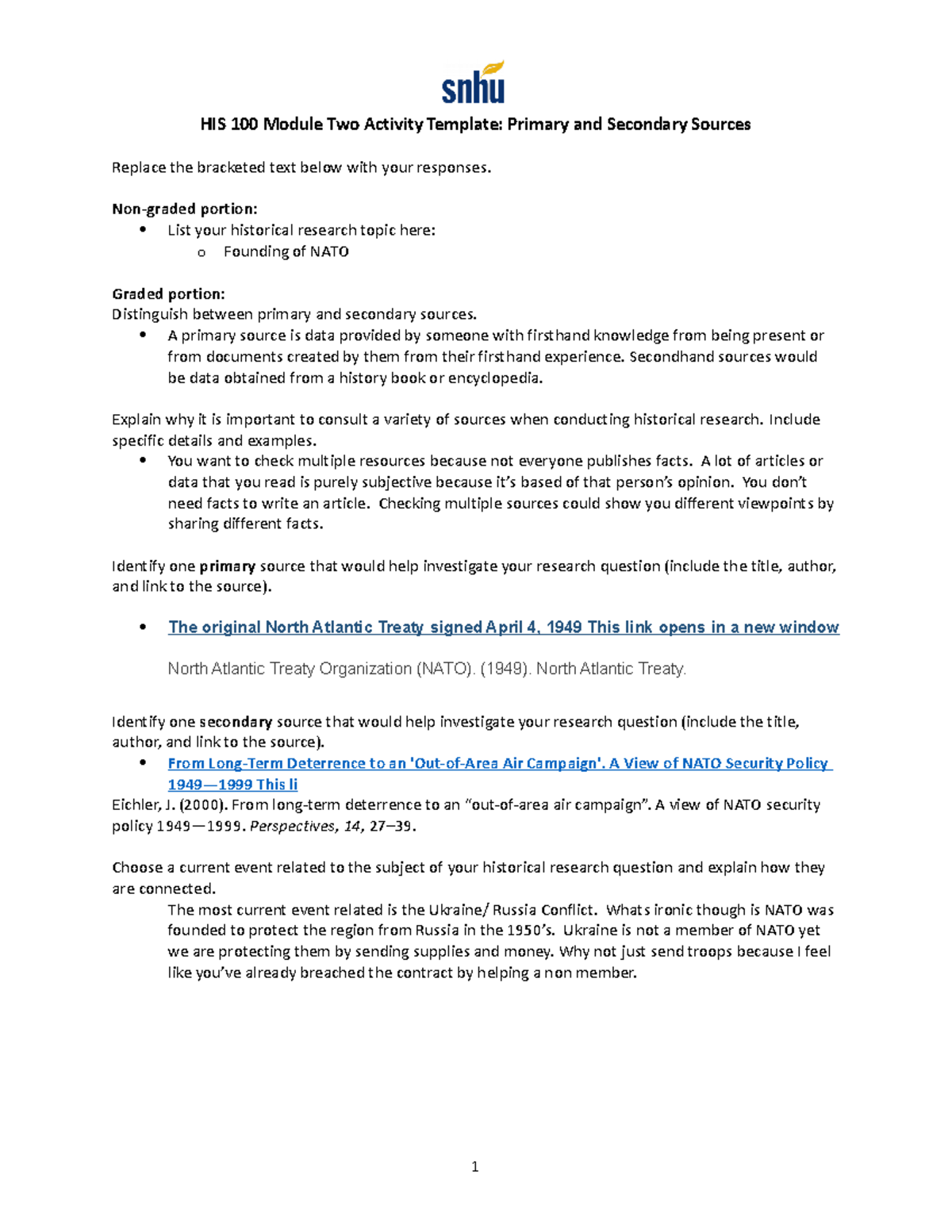 HIS 100 Module Two Activity Sources - HIS100 - SNHU - Studocu