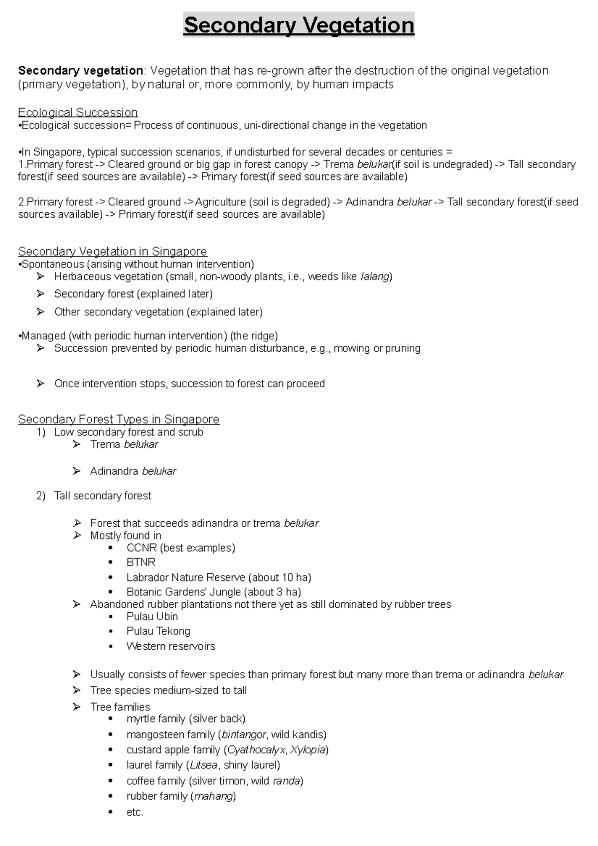 Secondary Vegetation Notes - Secondary Vegetation Secondary vegetation ...