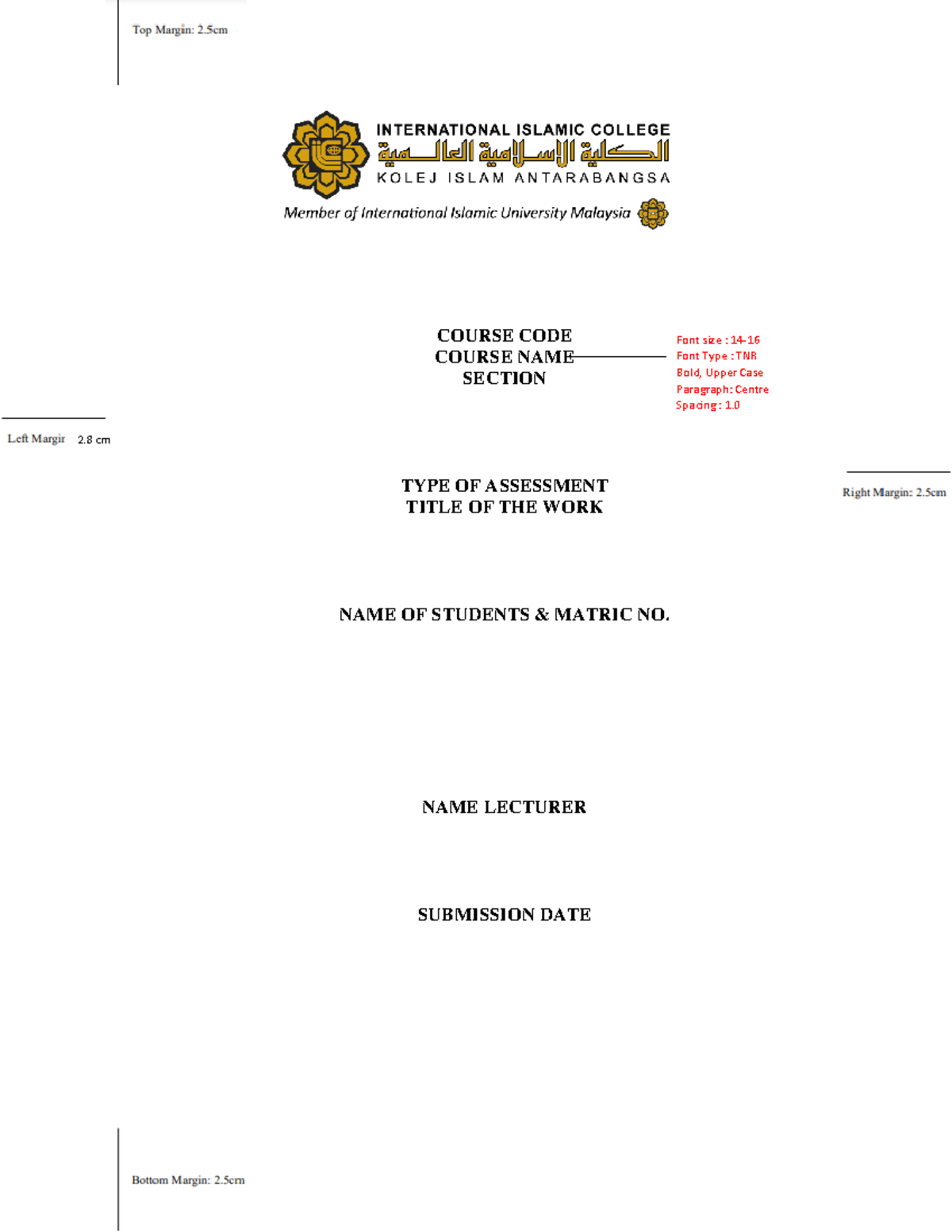 Sample Assignment Format 2 - COURSE CODE COURSE NAME SECTION TYPE OF ...