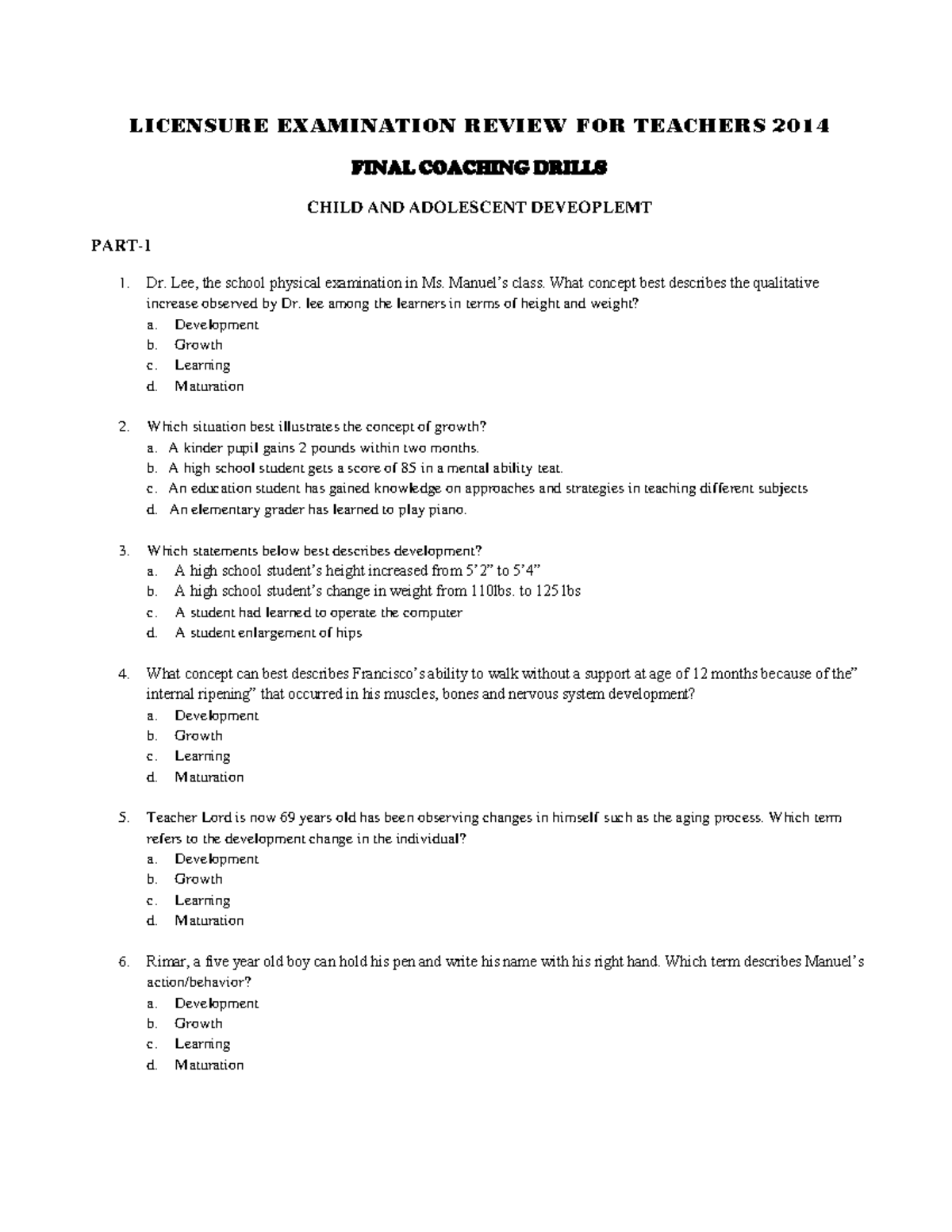 10 Child AND Adolescent Development - LICENSURE EXAMINATION REVIEW FOR ...