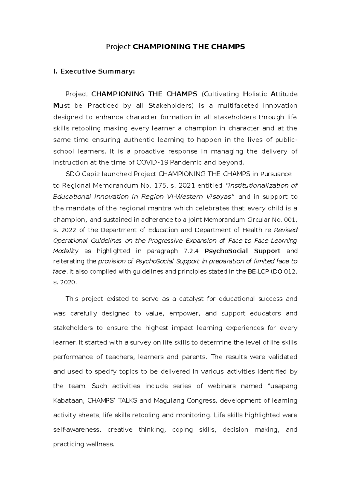 Championing the project for human behavior - Project CHAMPIONING THE ...