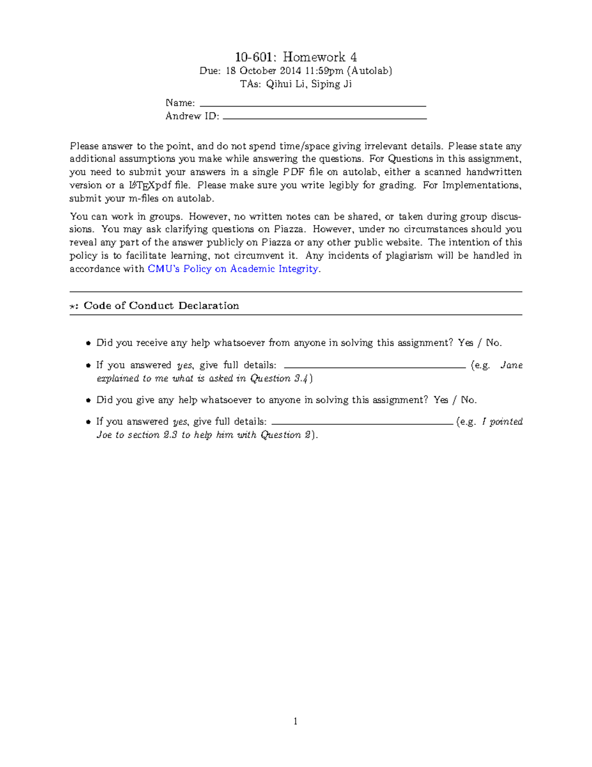 Machine Learning Homework 4 writeup - 10-601: Homework 4 Due: 18 ...