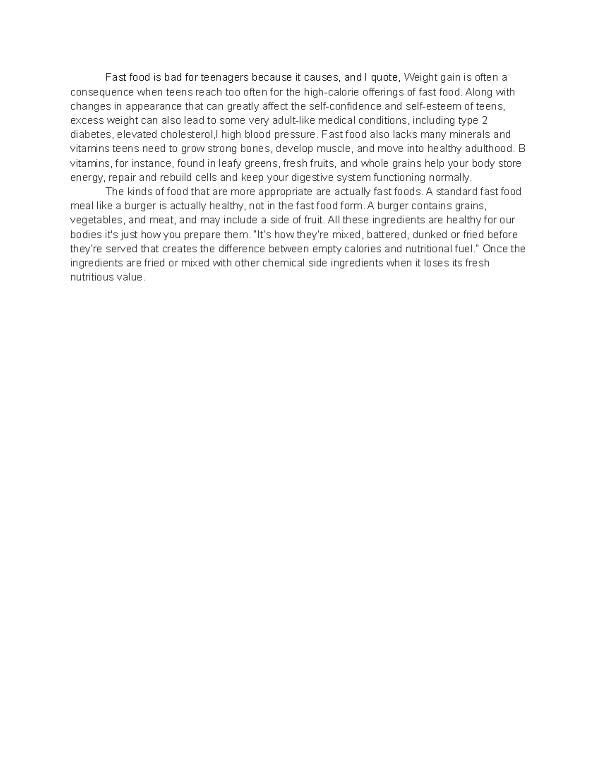 4.1. Fast Food and Teens Letter - Fast food is bad for teenagers ...