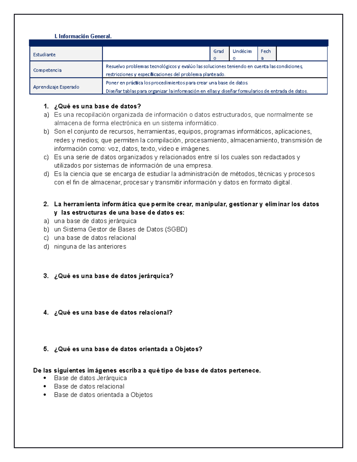 Evaluacion Undecimo Tercer Periodo - p SABER. I. Información General. Estudiante Grado Undécimo ...