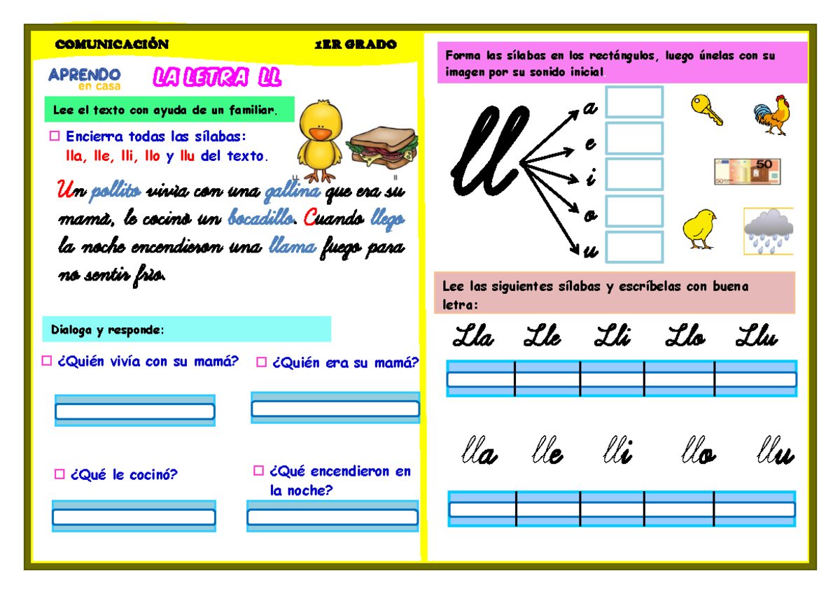 Letra LL - La letra ll Un pollito vivía con una gallina que era su ll ...