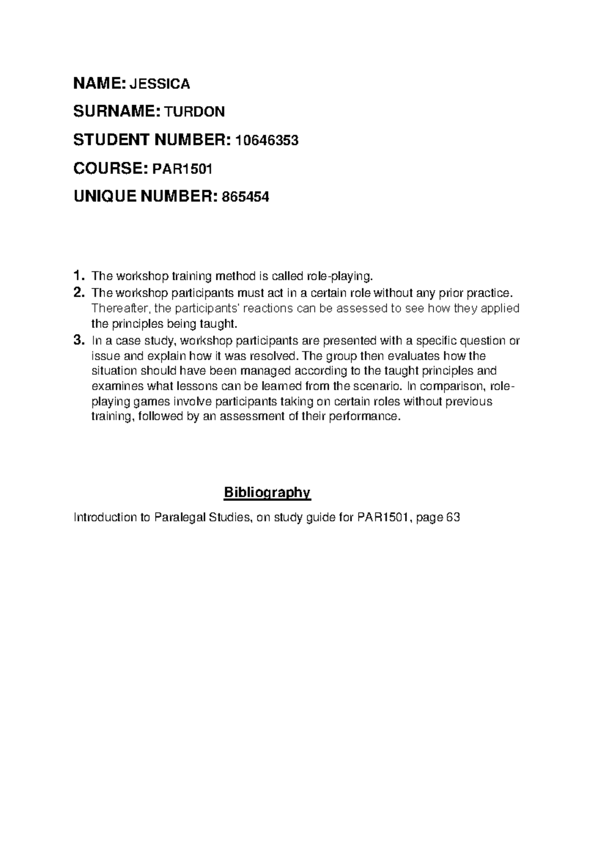 PAR1501 Assignment 2 - NAME: JESSICA SURNAME: TURDON STUDENT NUMBER ...