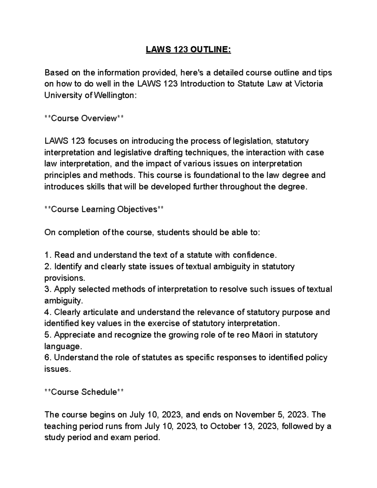 LAWS 123 Outline - LAWS 123 OUTLINE: Based on the information provided, here's a detailed course ...