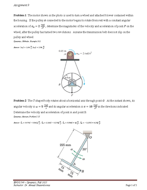Assignment 2 - notes - Assignment 2 ENGG 349 – Dynamics, Fall 2020 Page ...