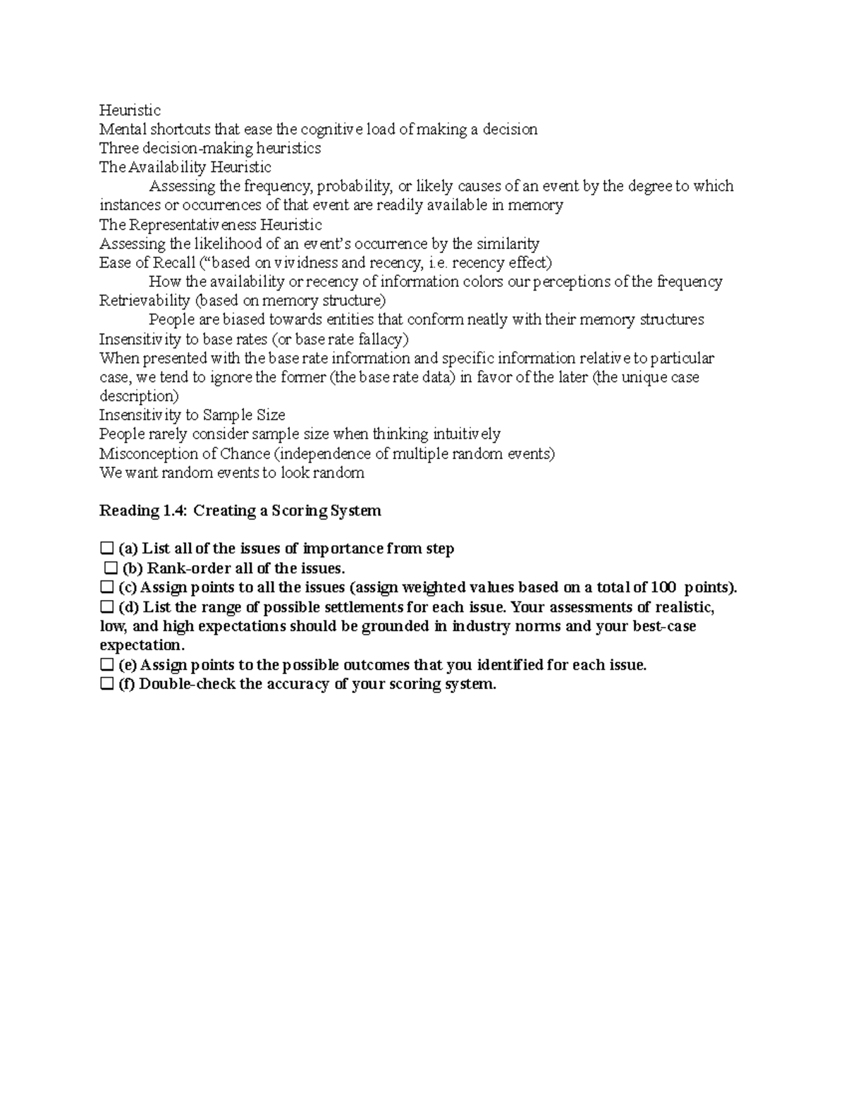 Notes 2 - Heuristic Mental shortcuts that ease the cognitive load of ...