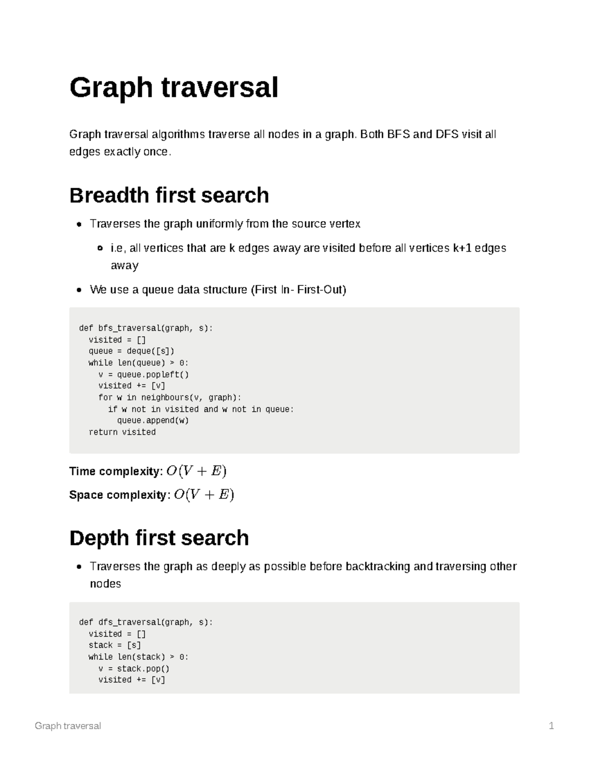 Graph Traversal Notes On Bfs And Dfs Graph Traversal 1 Graph