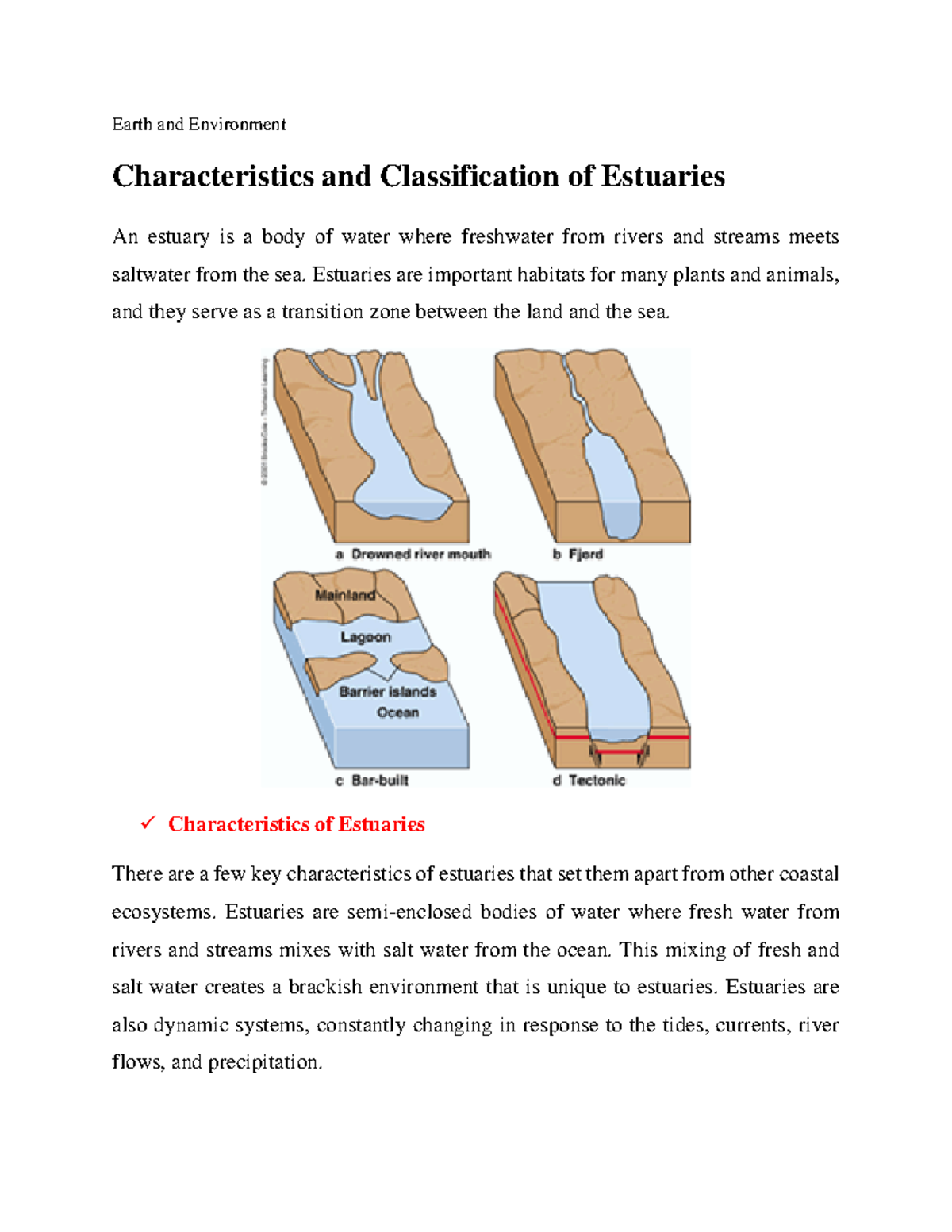 Characteristics and Classification of Estuaries - Earth and Environment ...
