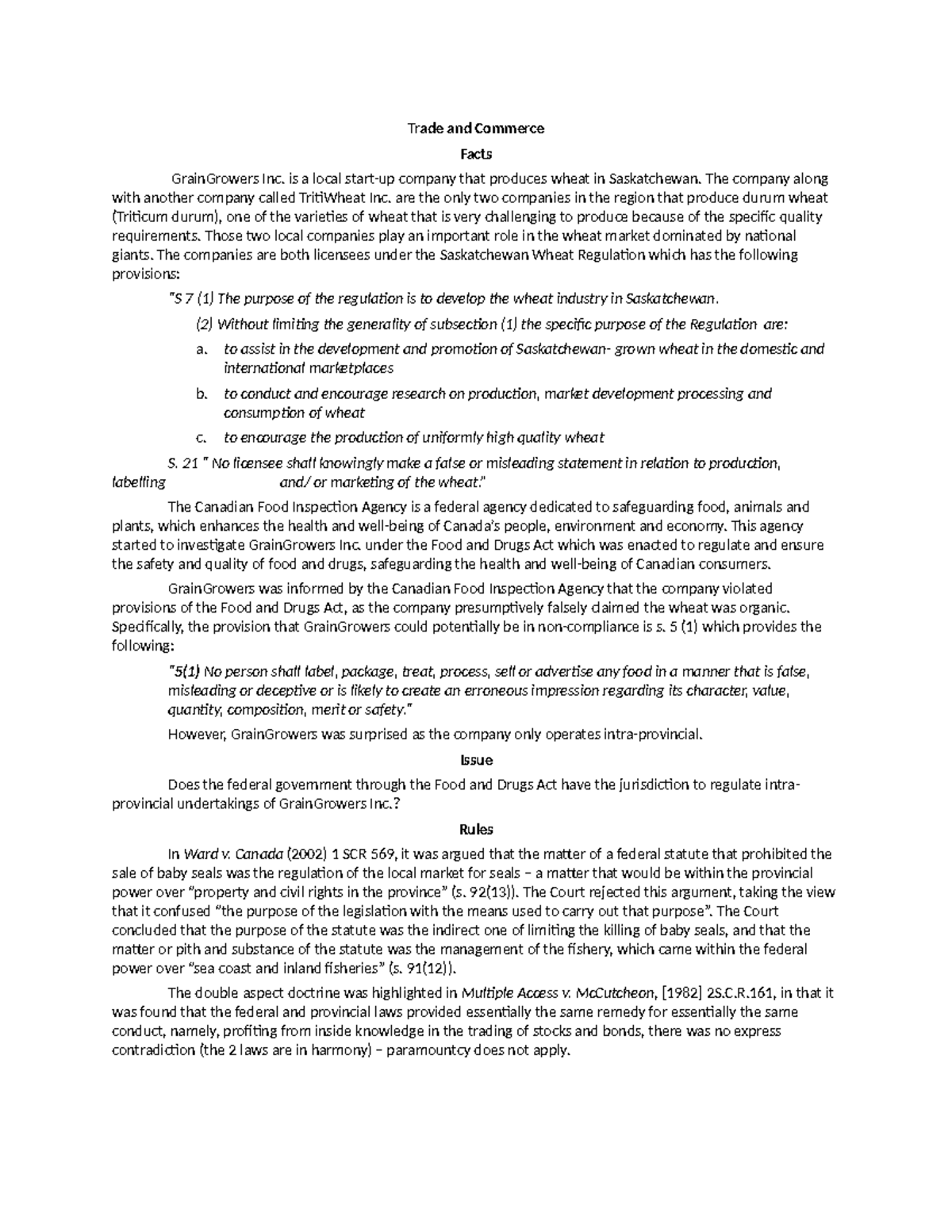 Trade and Commerce - fact pattern - Trade and Commerce Facts ...
