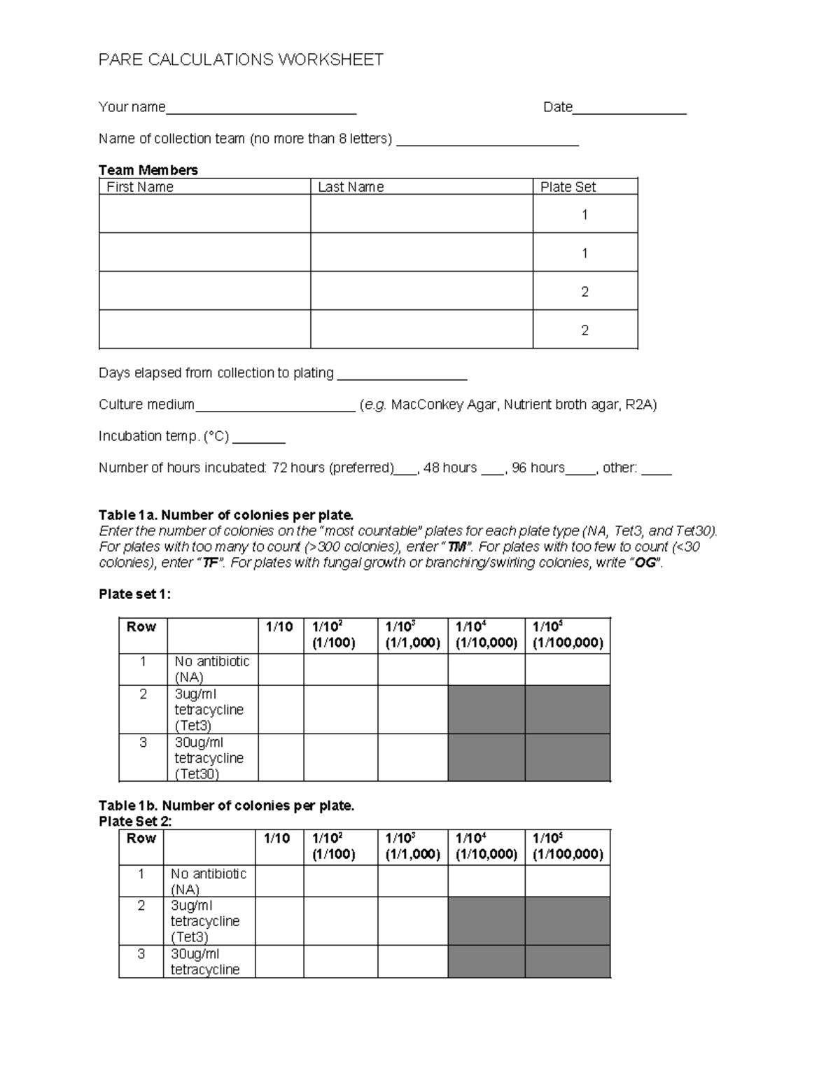 PARE Soil Calculations Worksheet - PARE CALCULATIONS WORKSHEET Your ...