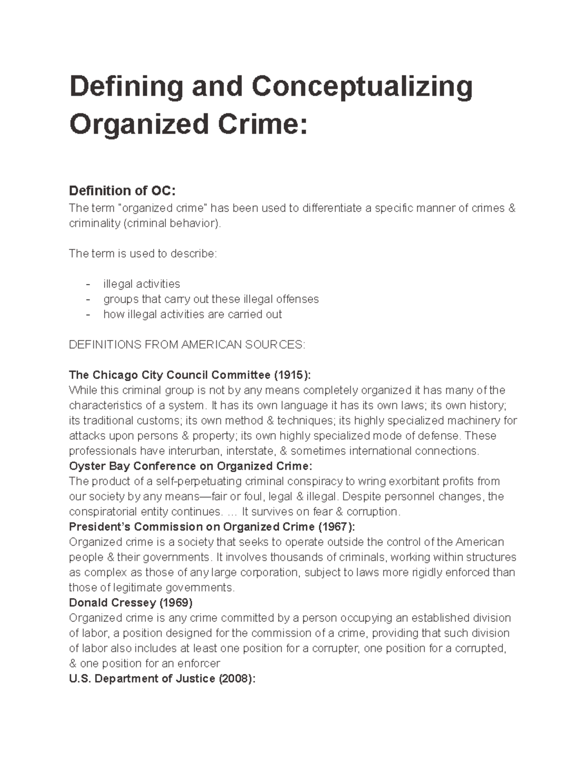 Chapter 2 Notes detailed - Defining and Conceptualizing Organized Crime ...