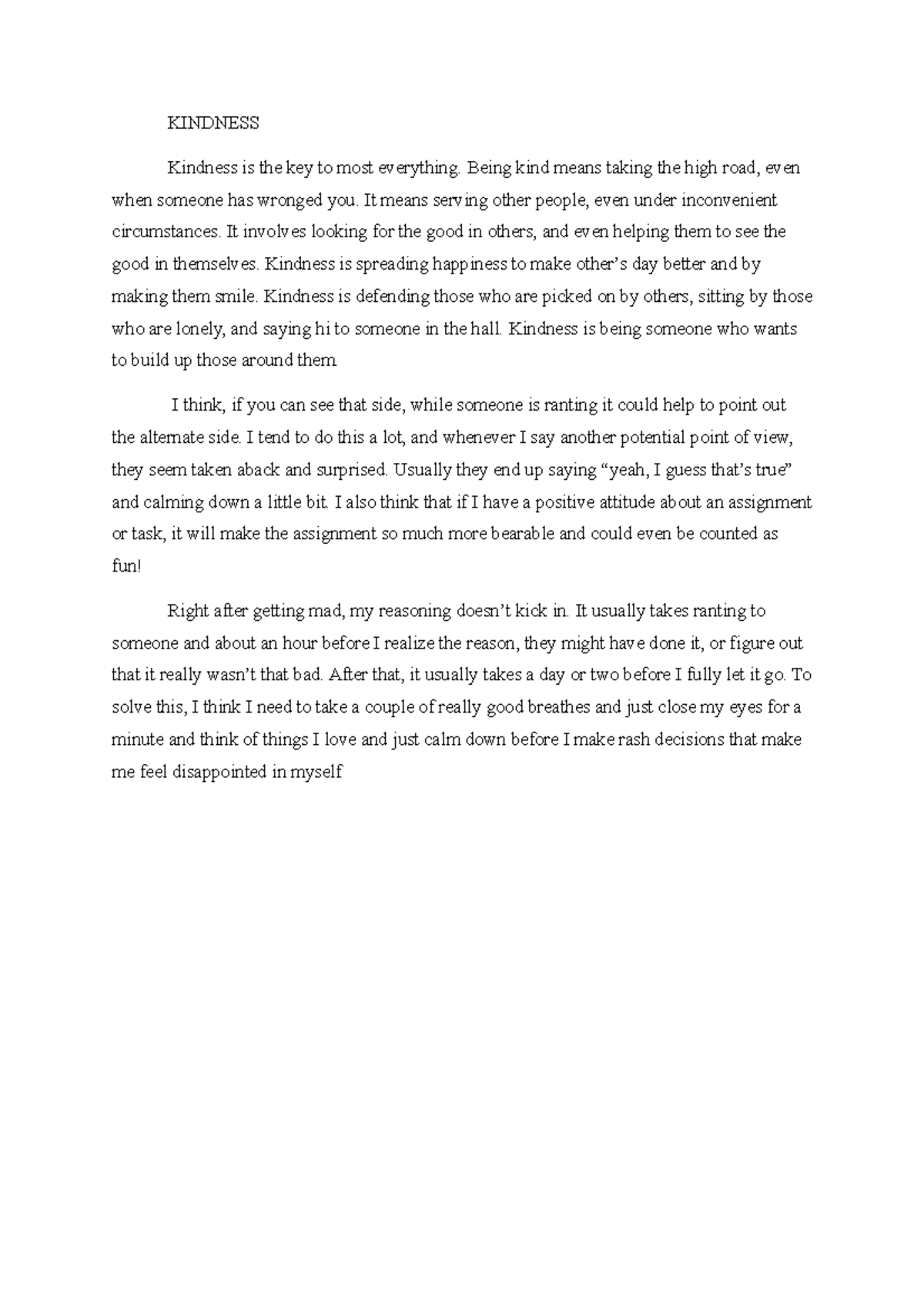 Tedz Final Ouput Essay 2023 - KINDNESS Kindness is the key to most ...