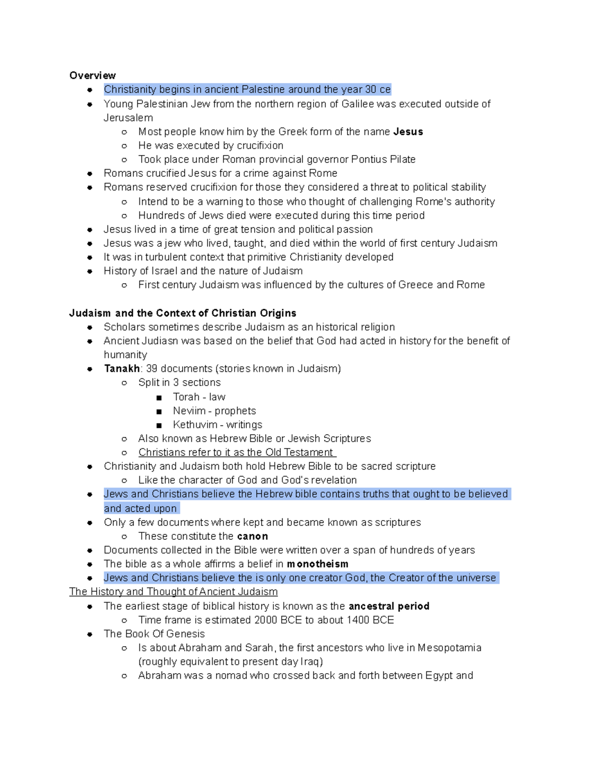 CLA191 - Chapter 1 (textbook) - Overview Christianity begins in ancient ...