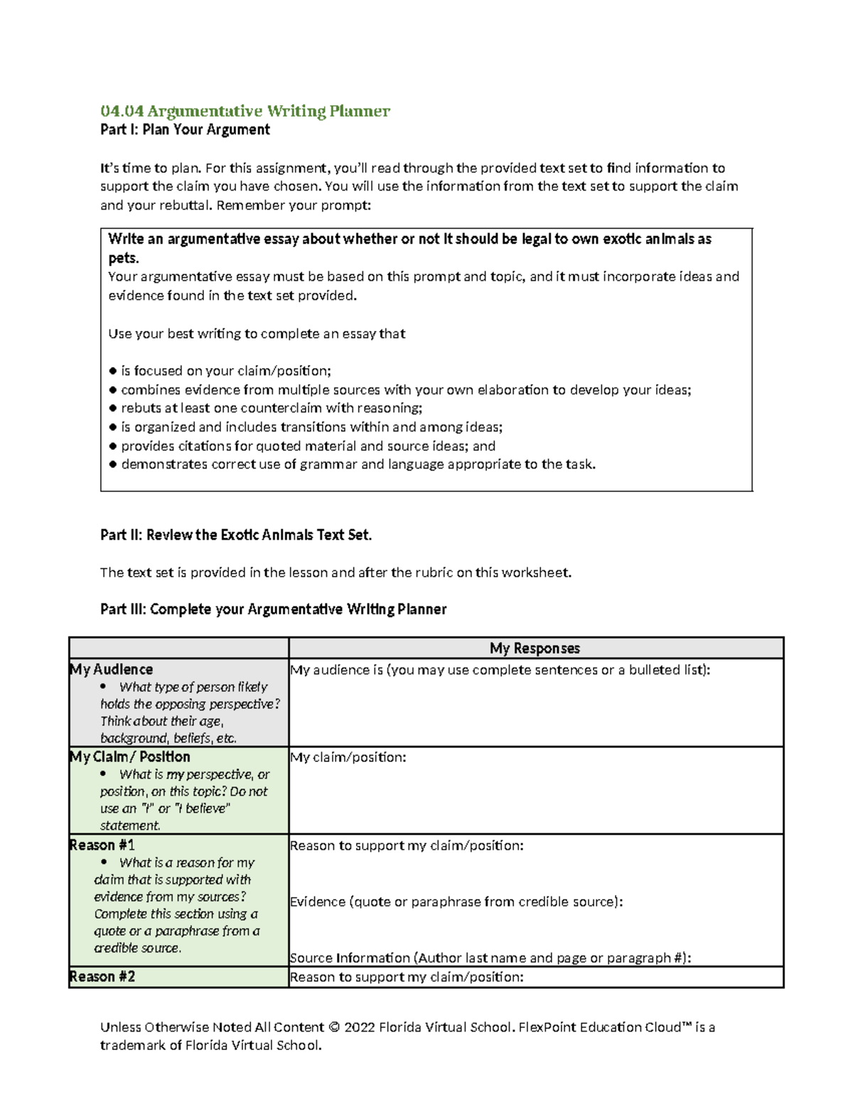 04 04 argumentative writing planner - 04 Argumentative Writing Planner ...