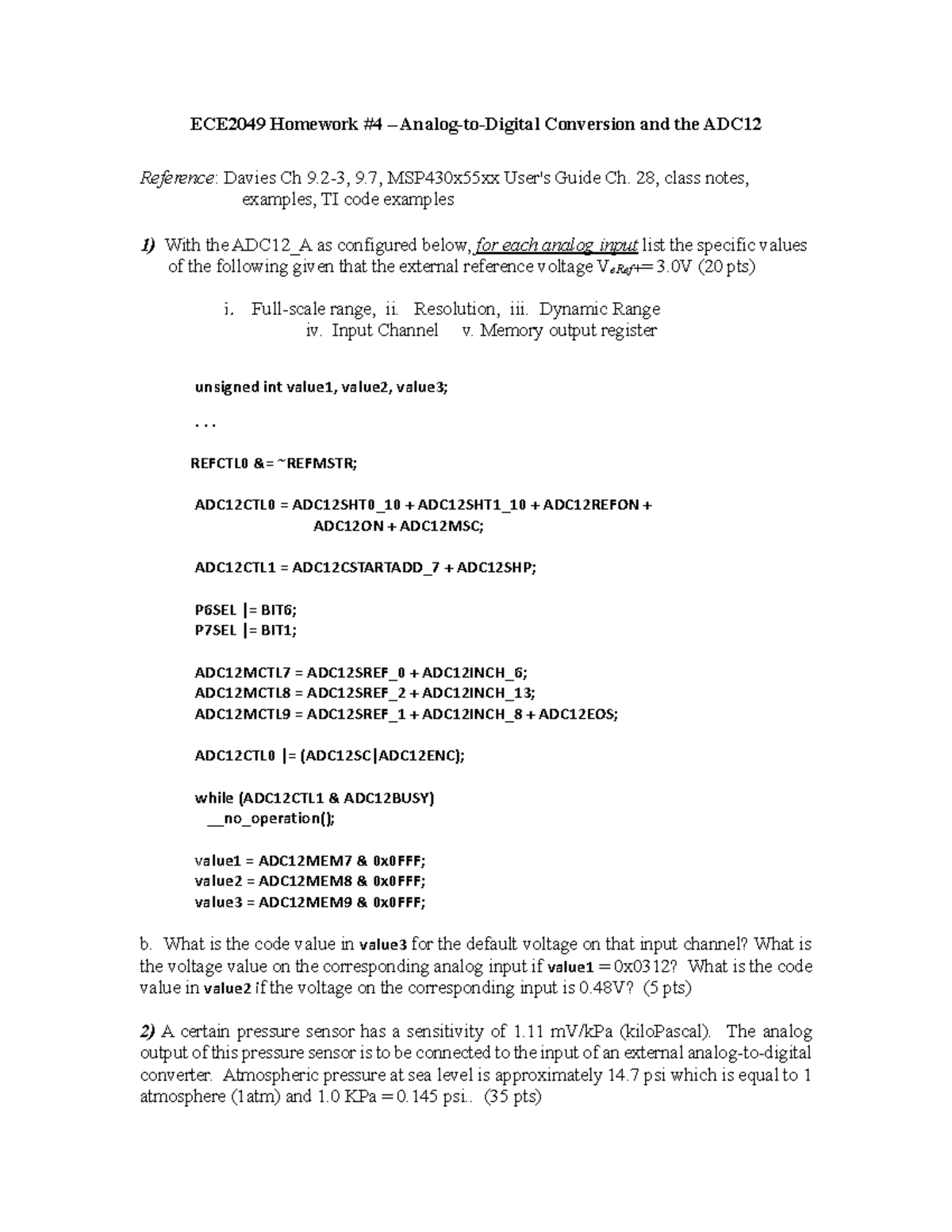 Hw4 C24 - ECE2049 Homework #4 – Analog-to-Digital Conversion and the ...