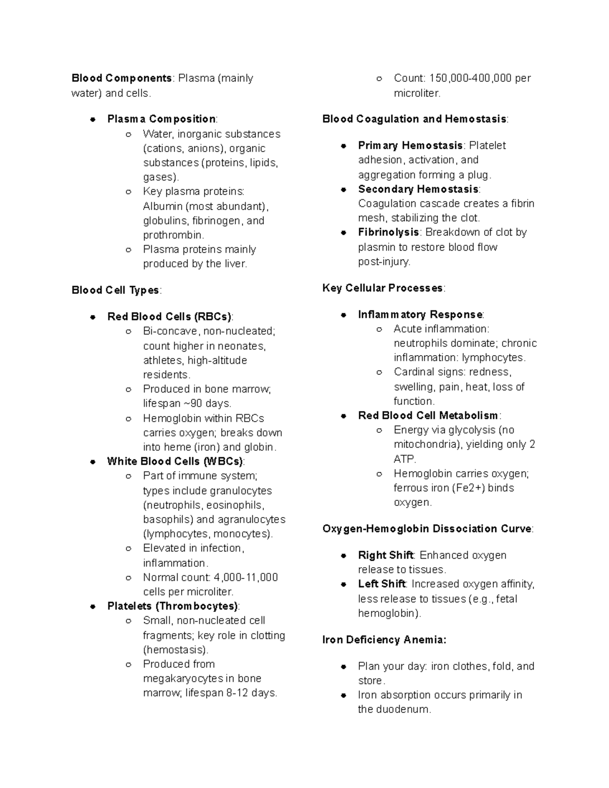 Physio Blood & Immunity - Blood Components: Plasma (mainly water) and cells. Plasma Composition ...