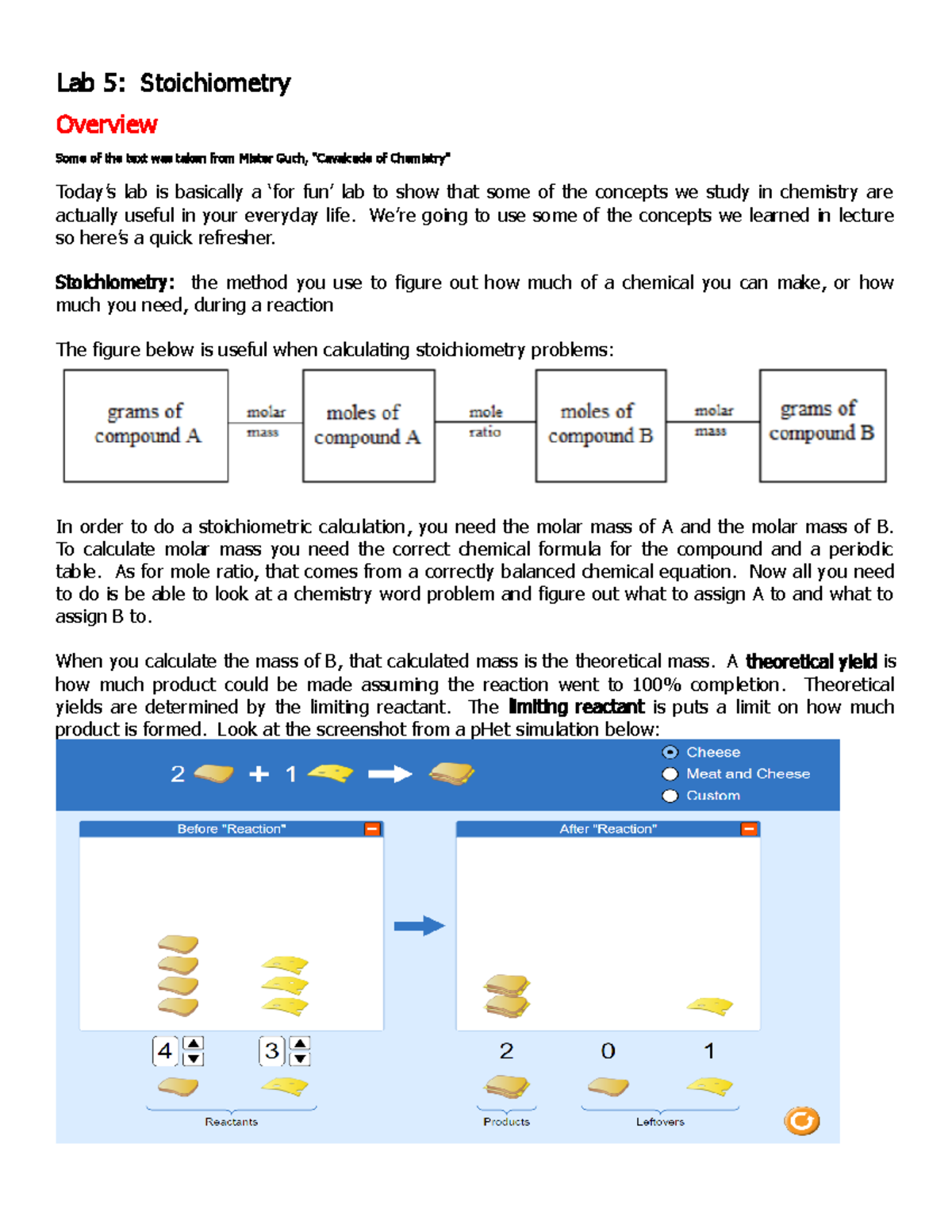 Lab5Handout Stoichiometry - Lab 5 : Stoichiometry Overview Some of the ...
