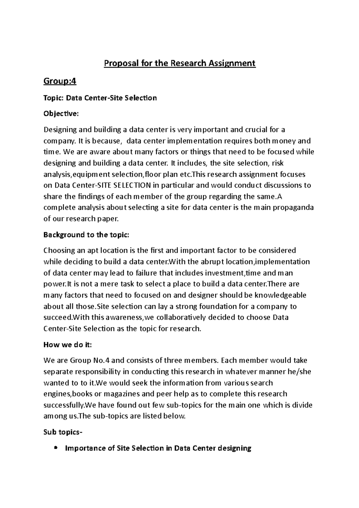 Proposal for the Research Assignment - Proposal for the Research ...