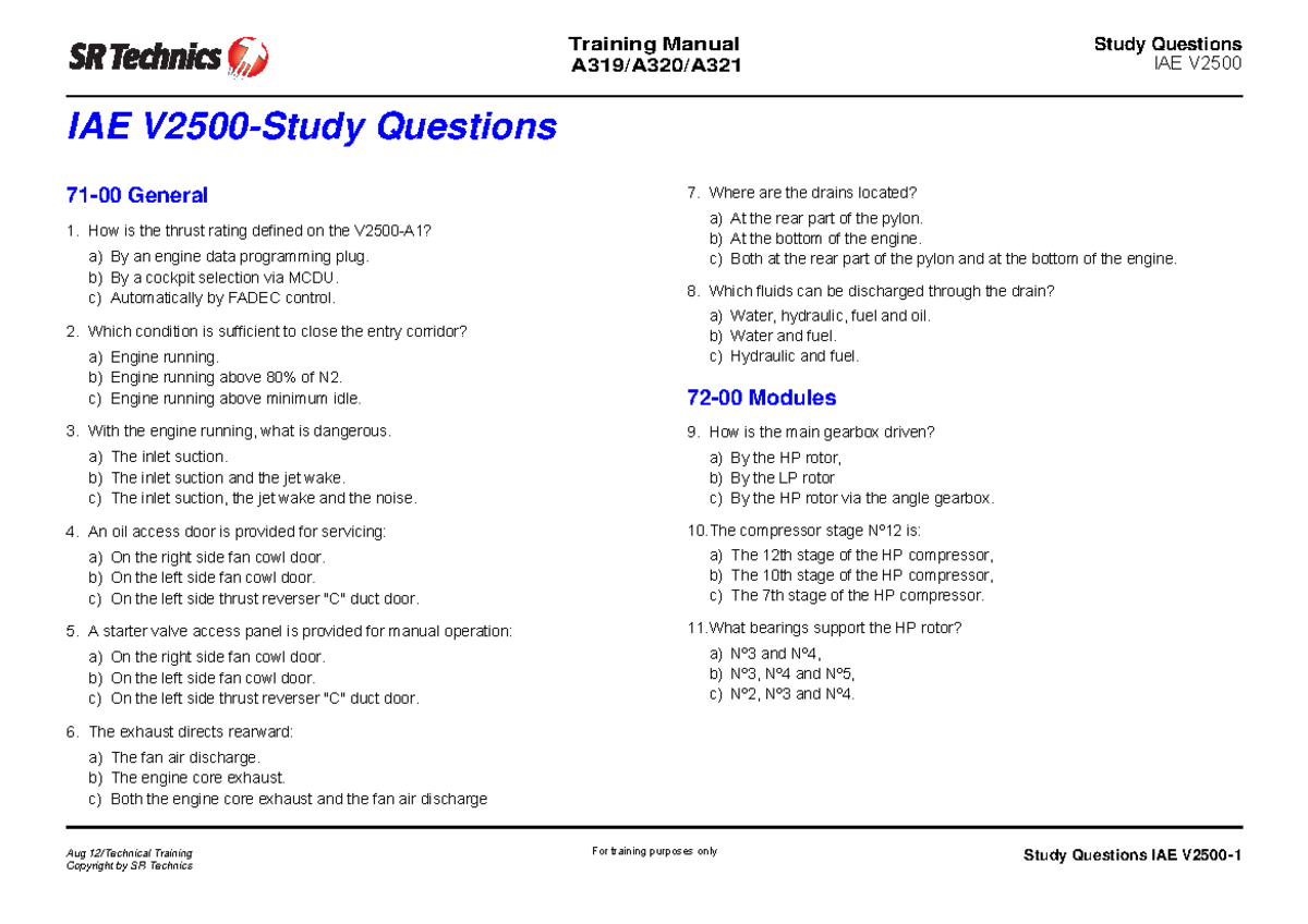 Pdfcoffee- V2500 motoru - Study Questions IAE V2500- Aug 12/Technical ...