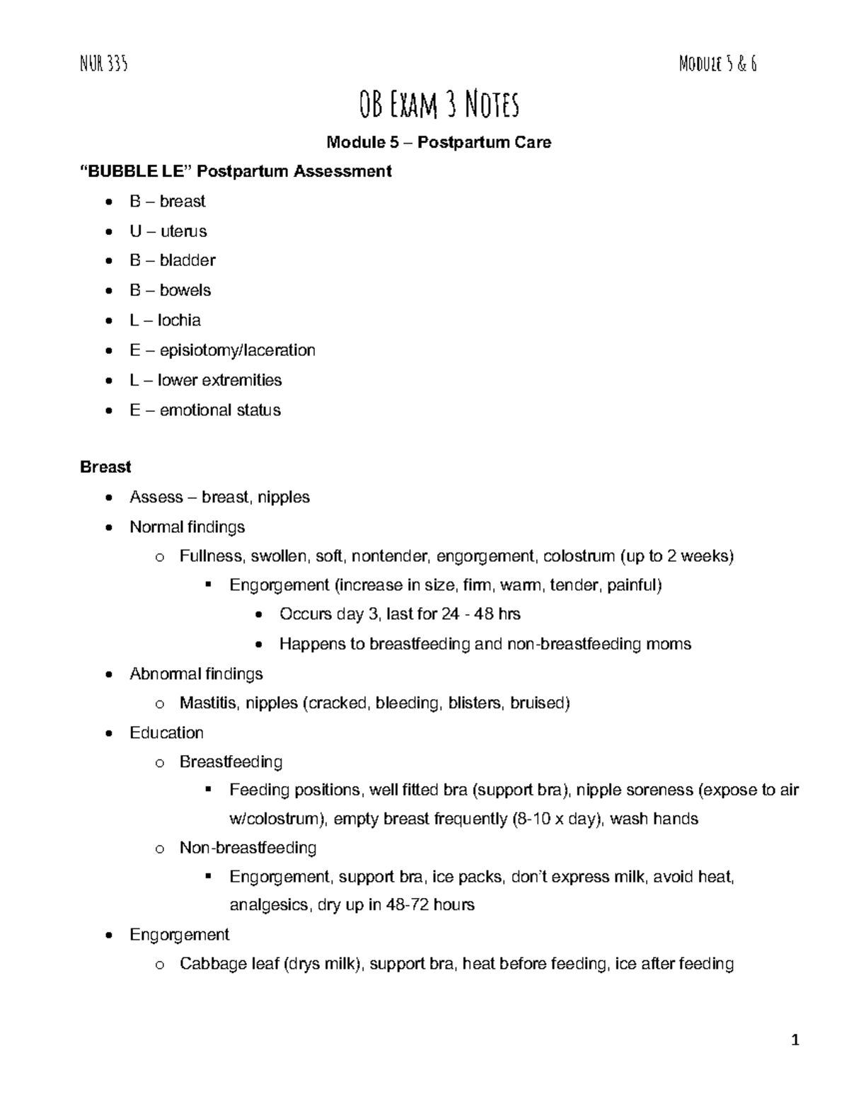 OB Exam 3 Notes - NUR 335 Module 5 & 6 OB Exam 3 Notes Module 5 ...
