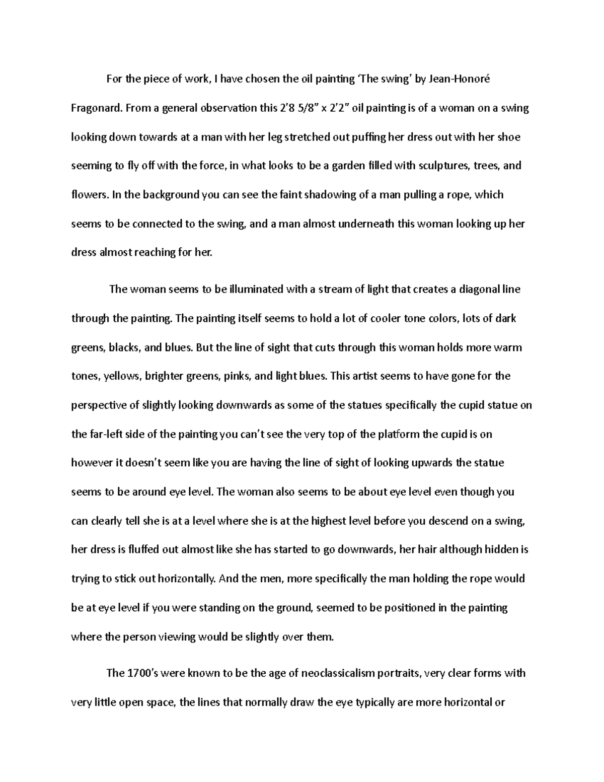 Visual analysis paper - For the piece of work, I have chosen the oil ...