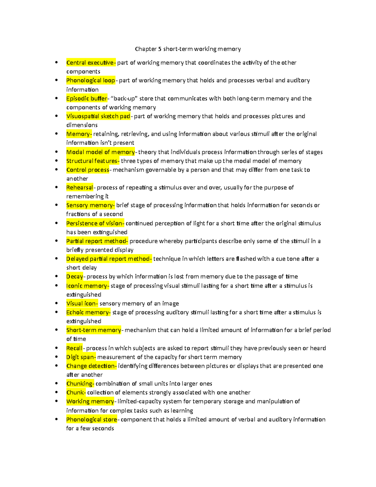 Chapter 5 short - Chapter 5 short-term working memory Central executive ...