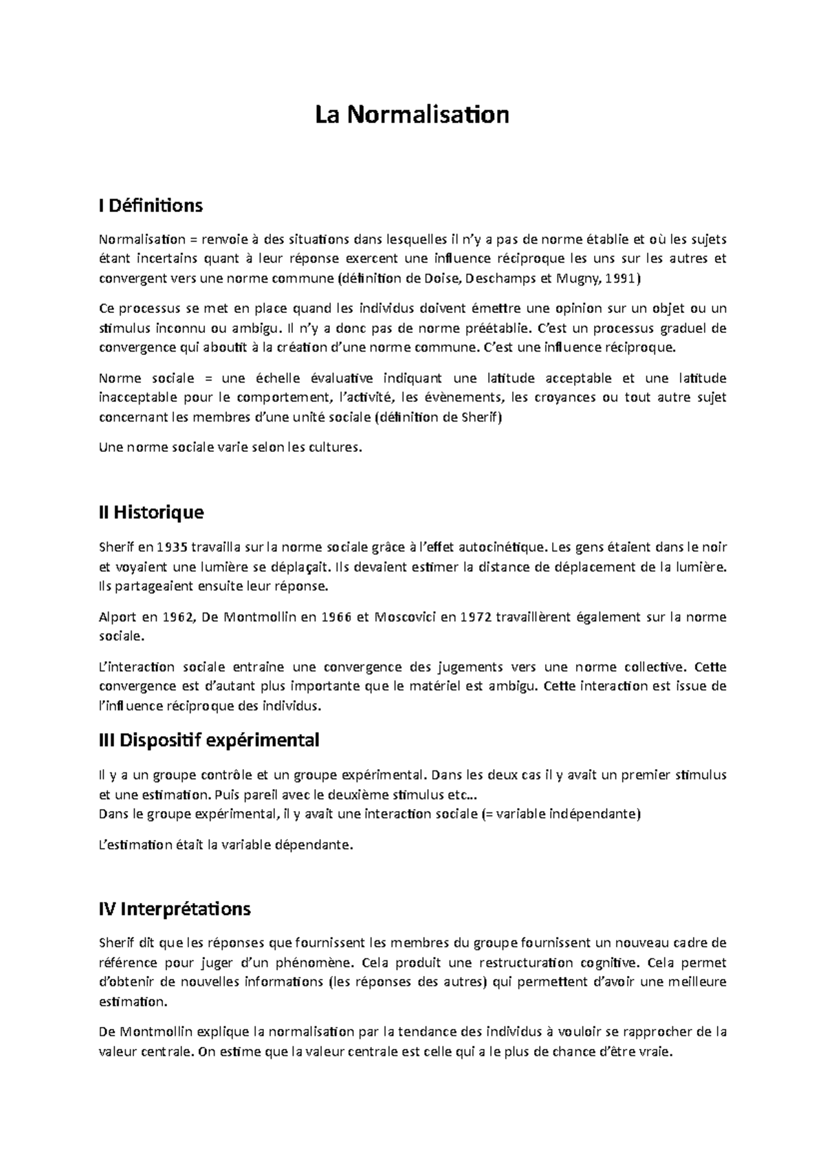 La Normalisation - Cours pratique de licence de psychologie et sciences ...