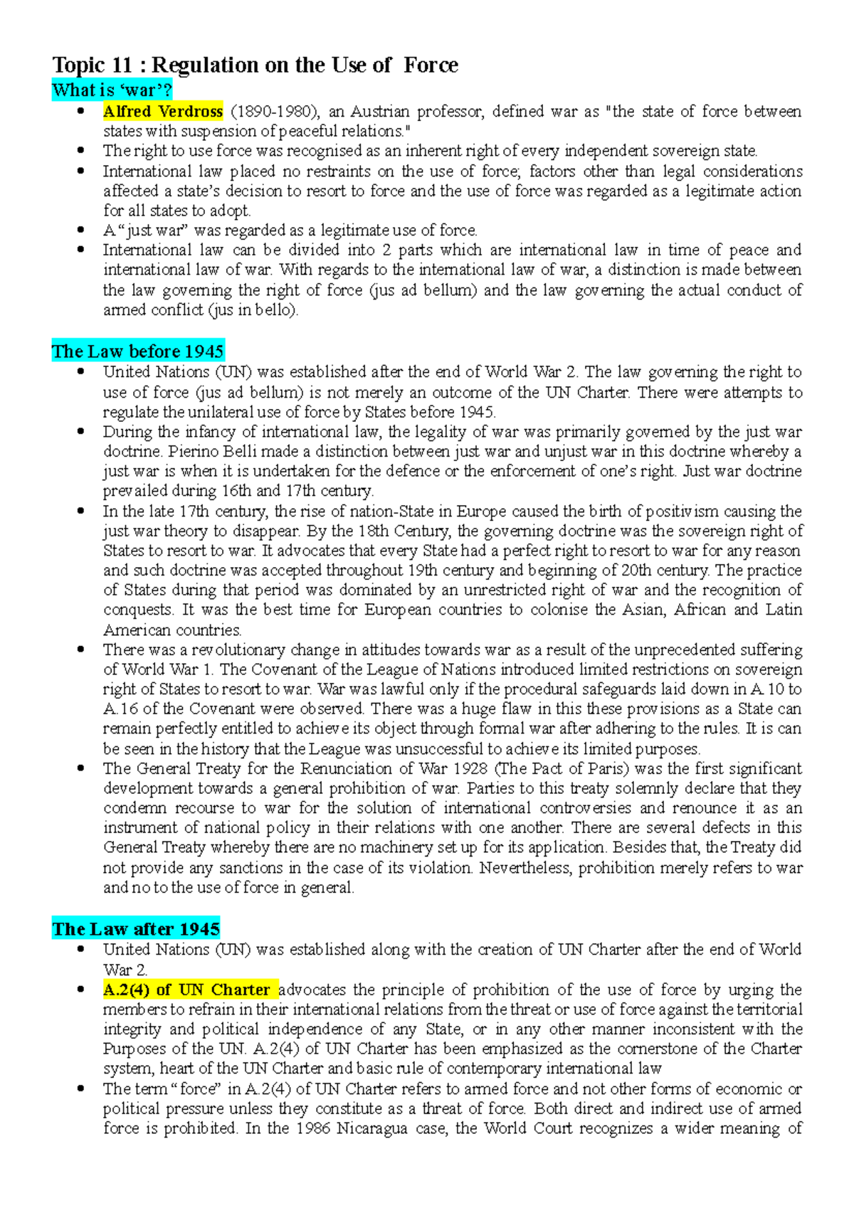 Topic 11 - Regulation on the Use of Force - Topic 11 : Regulation on ...