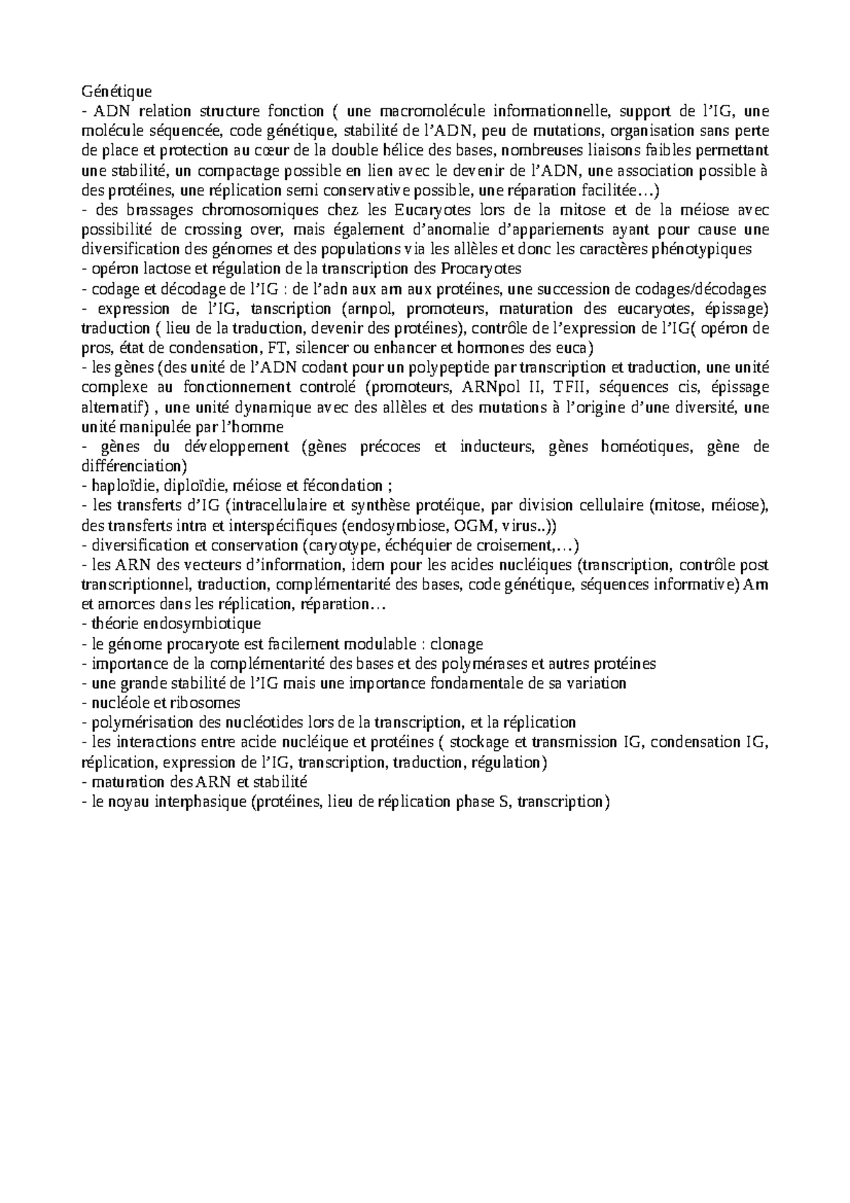 Génétique, transcription, traduction, expression des gènes et contrôle ...
