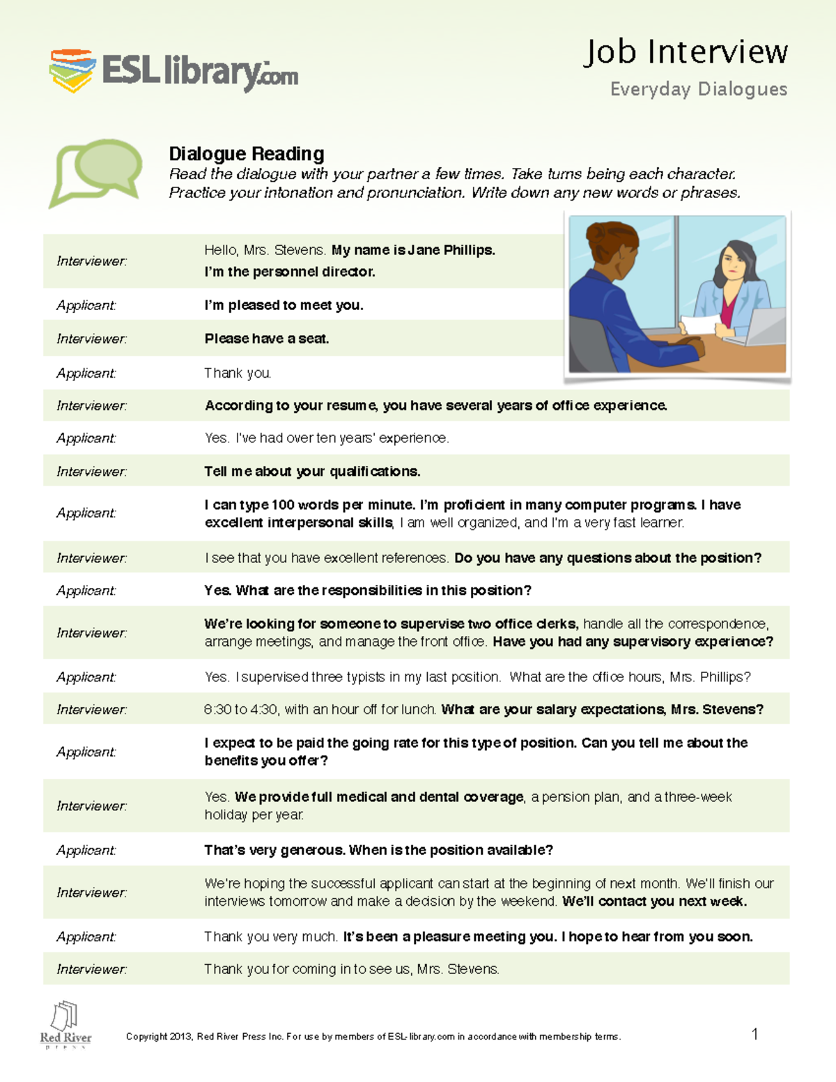 Job interview lesson ESL Library - Everyday Dialogues Interviewer ...