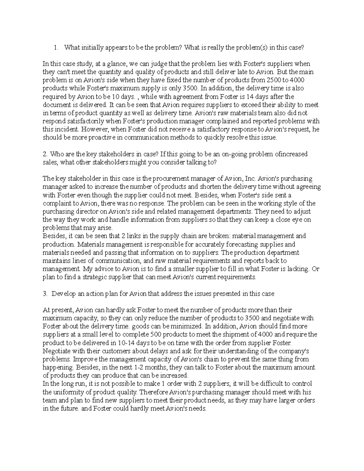 Avion casestudy - What initially appears to be the problem? What is ...