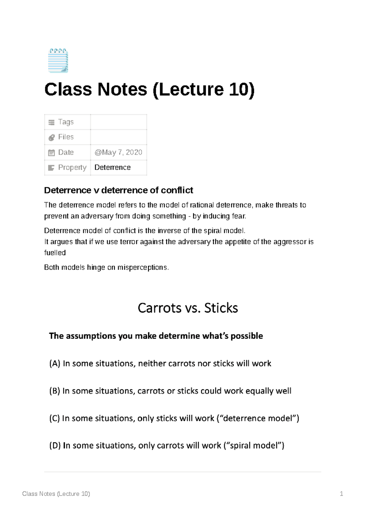 Class Notes Lecture 10 🗒 Class Notes Lecture 10 Tags Files Date Property Deterrence