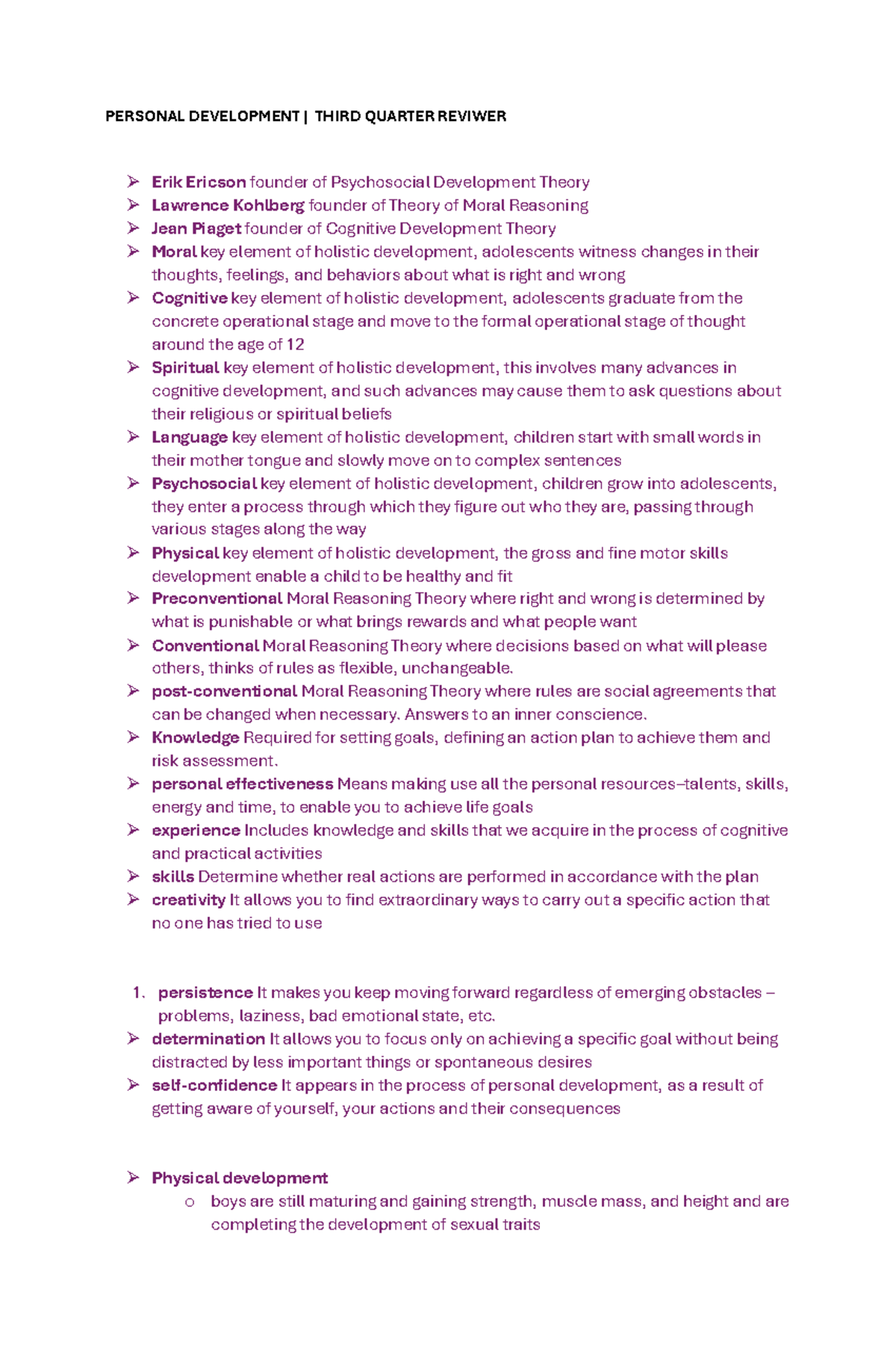 Perdev- Reviewer - PERSONAL DEVELOPMENT | THIRD QUARTER REVIWER Erik ...