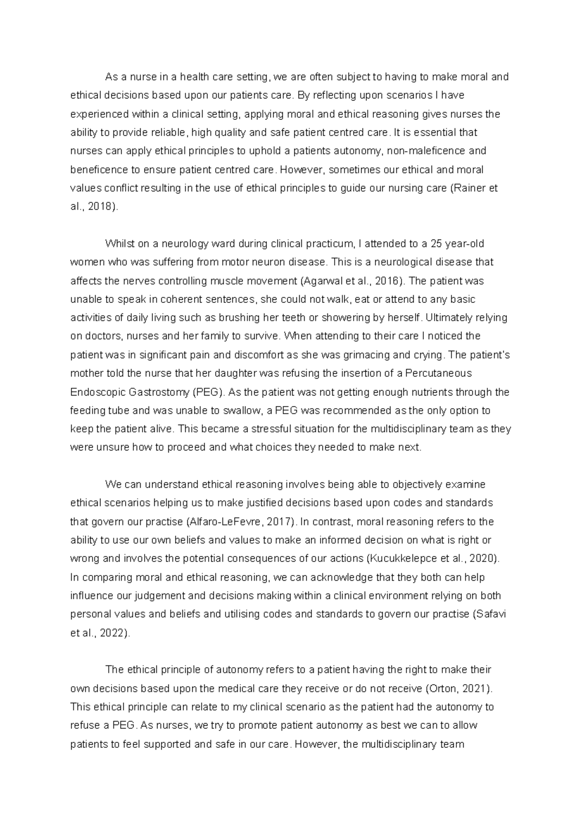 Clinical reasoning Essay 1 - As a nurse in a health care setting, we ...