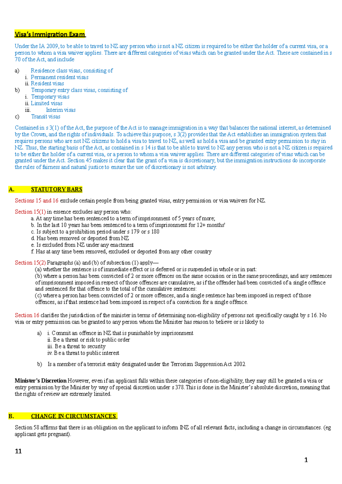 Visas Exam Notes - Visa’s Immigration Exam Under the IA 2009, to be ...